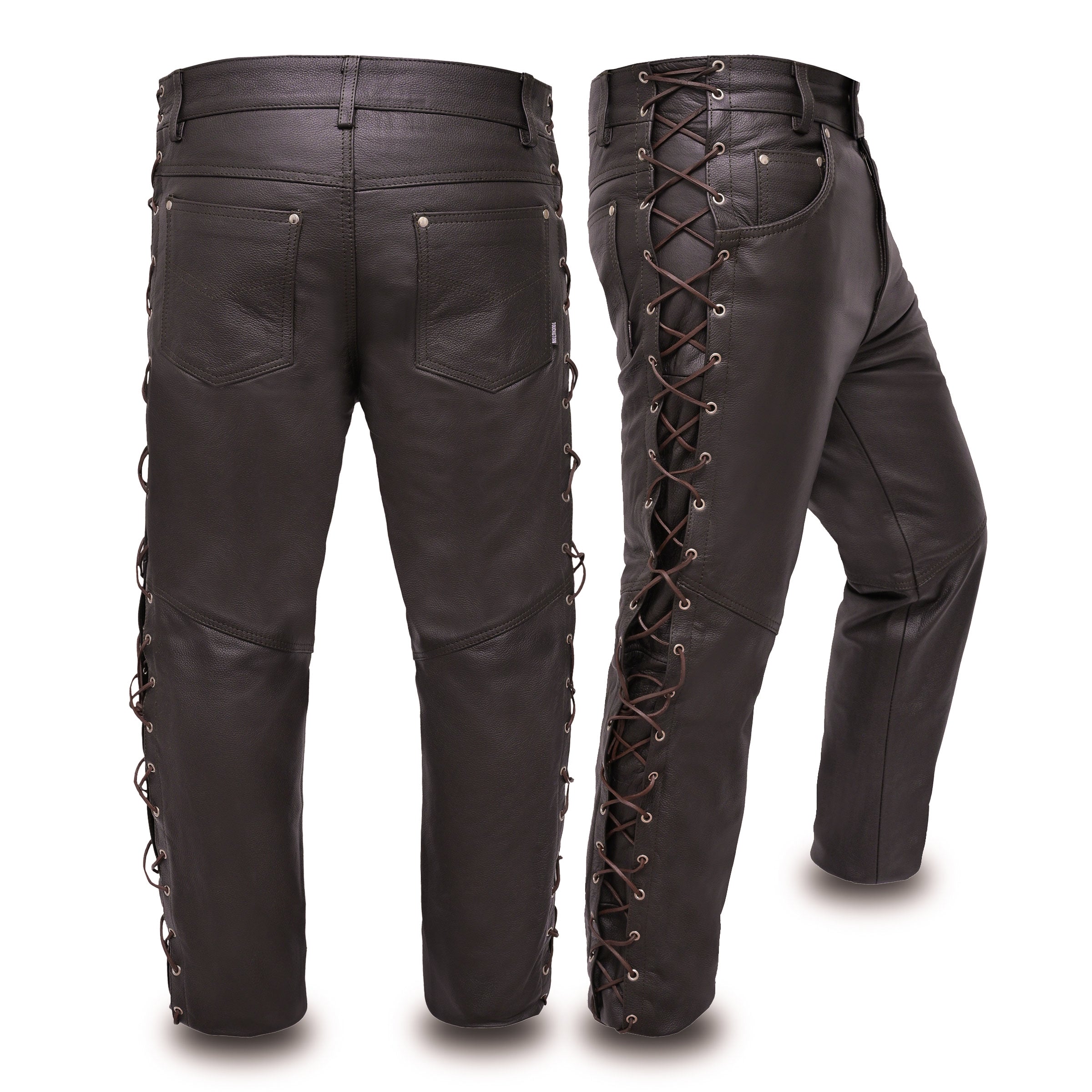 Motorcycle Leather Pants for Mens Jeans String Style Pant - Brown ...